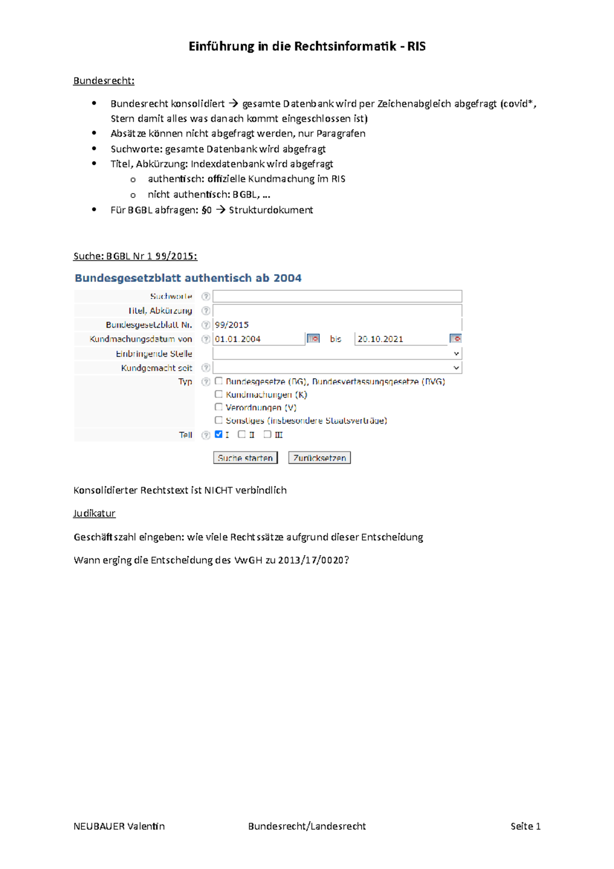 RIS Mitschrift und Beispiele - Bundesrecht: Bundesrecht konsolidiert gesamte Datenbank wird per ...