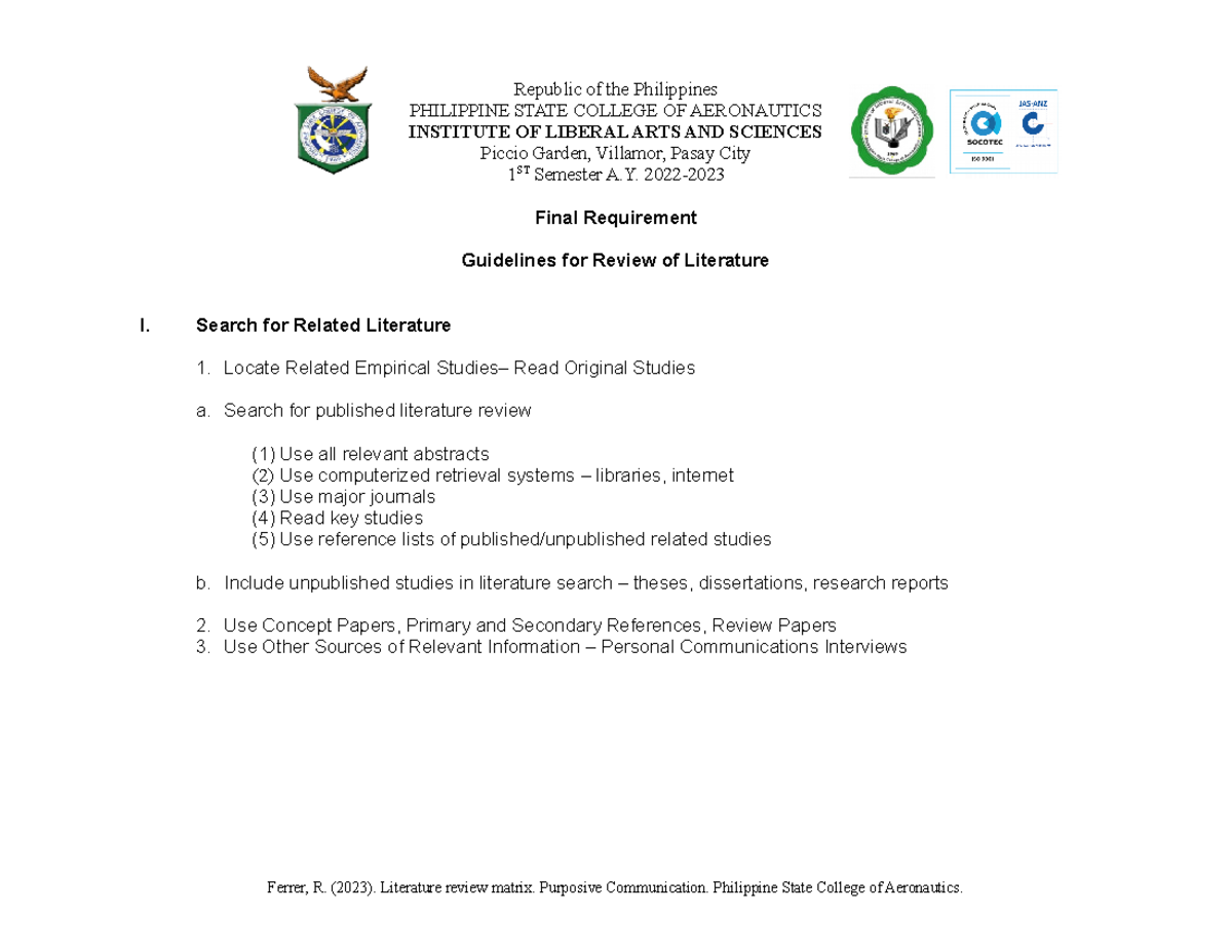 Matrix-1-2 AMT-1 - example rrl - Republic of the Philippines PHILIPPINE ...