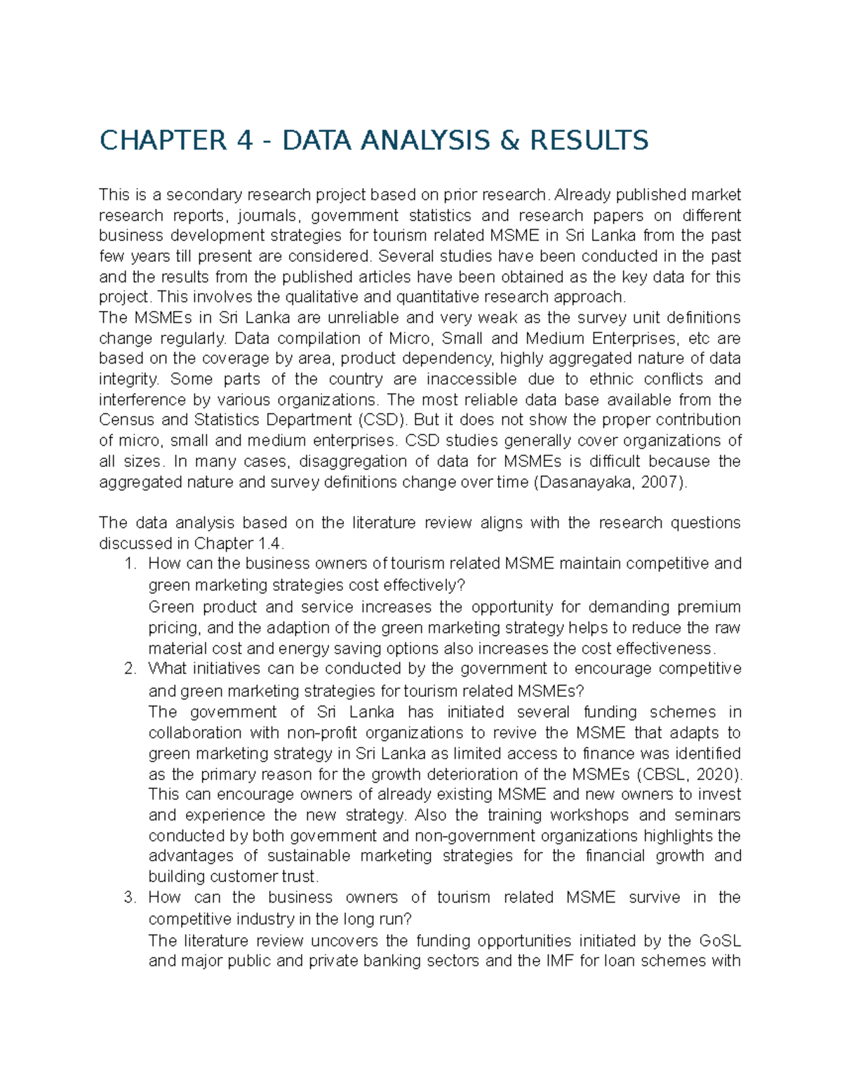 Data analysis- green marketing strategy for tourism related MSME in Sri lanka - CHAPTER 4 - DATA ...