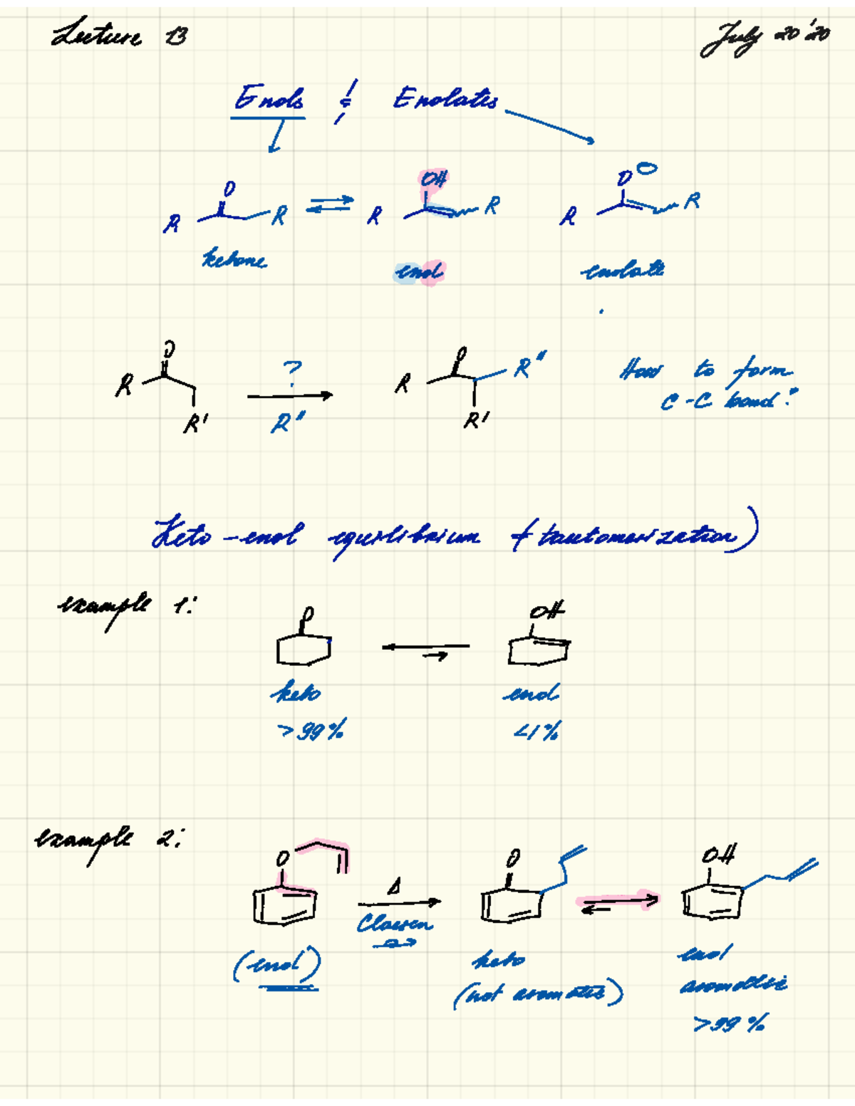 SU20 234 Lecture 13 Enolates - Lecture 73 July 2020 E nots ! , E ...