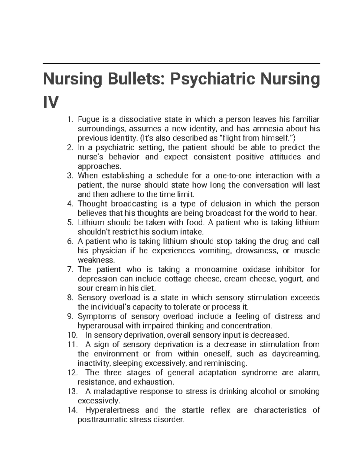 Psychiatric Nursing 4 Bullets - Nursing Bullets: Psychiatric Nursing IV ...