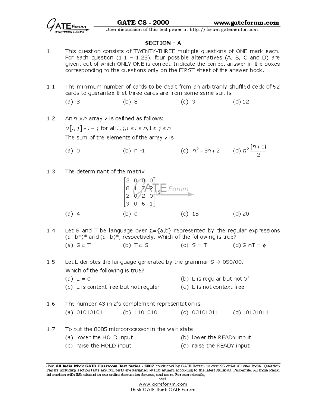 GATE 2000 - Computer Science Assignment - - Studocu