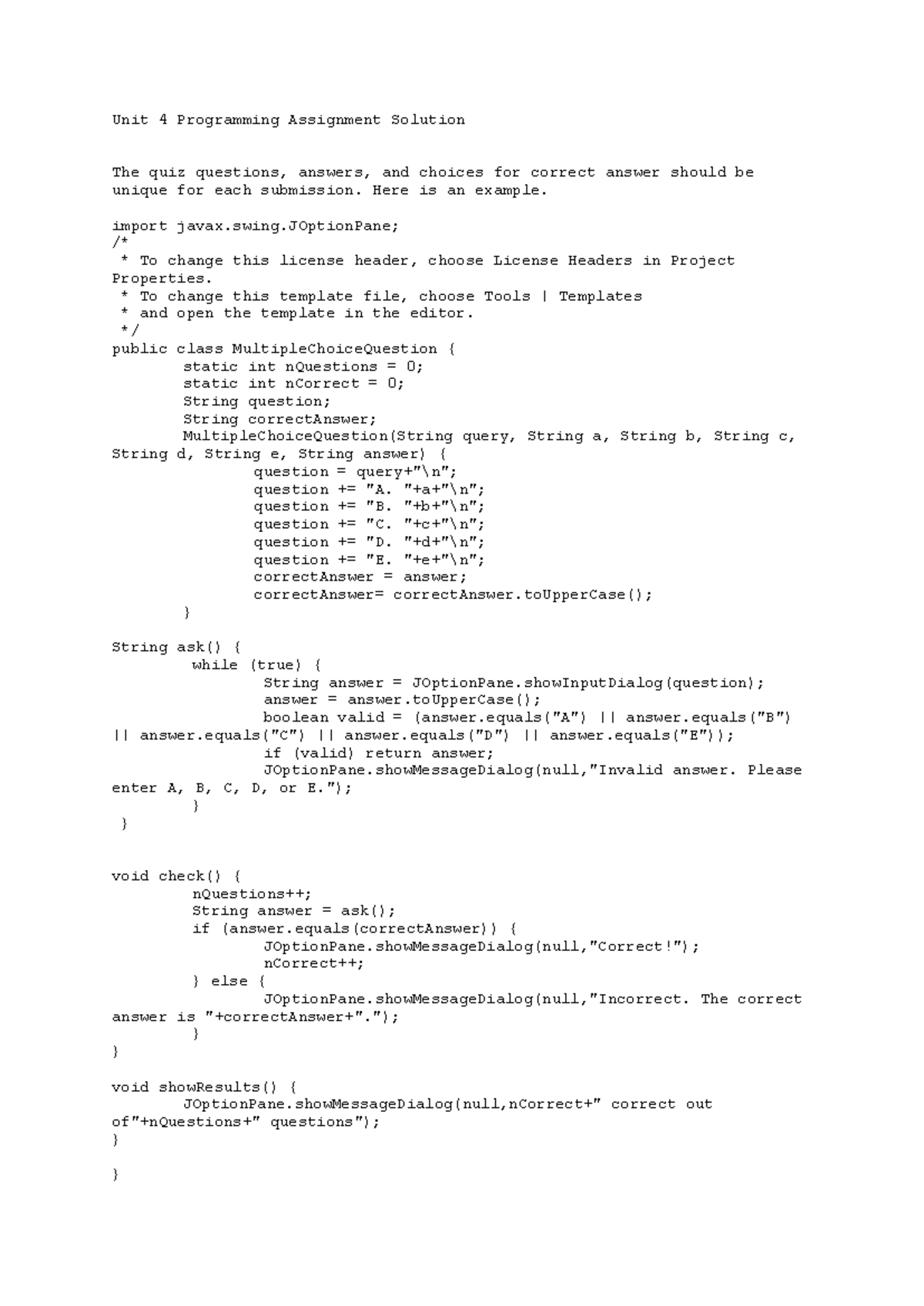 Unit 4 Programming Assignment Solution - Here is an example. import To ...