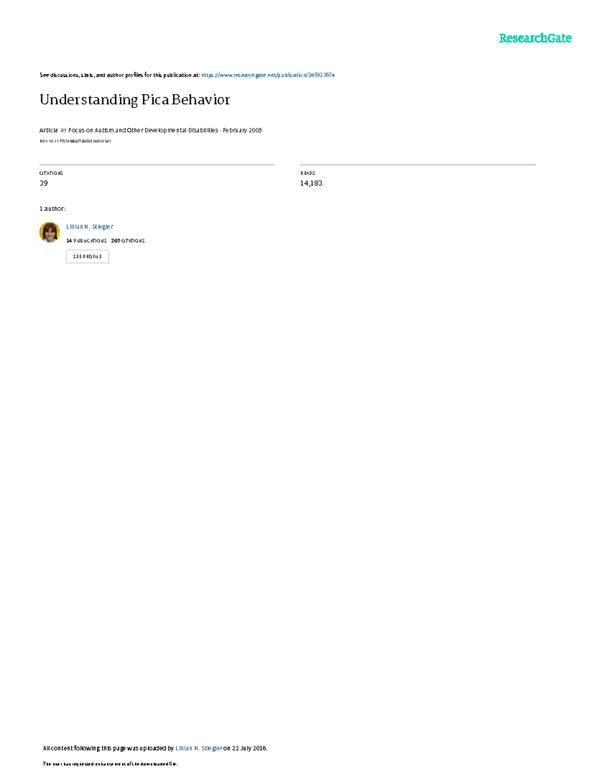 Understanding Pica Behavior - See discussions, stats, and author ...