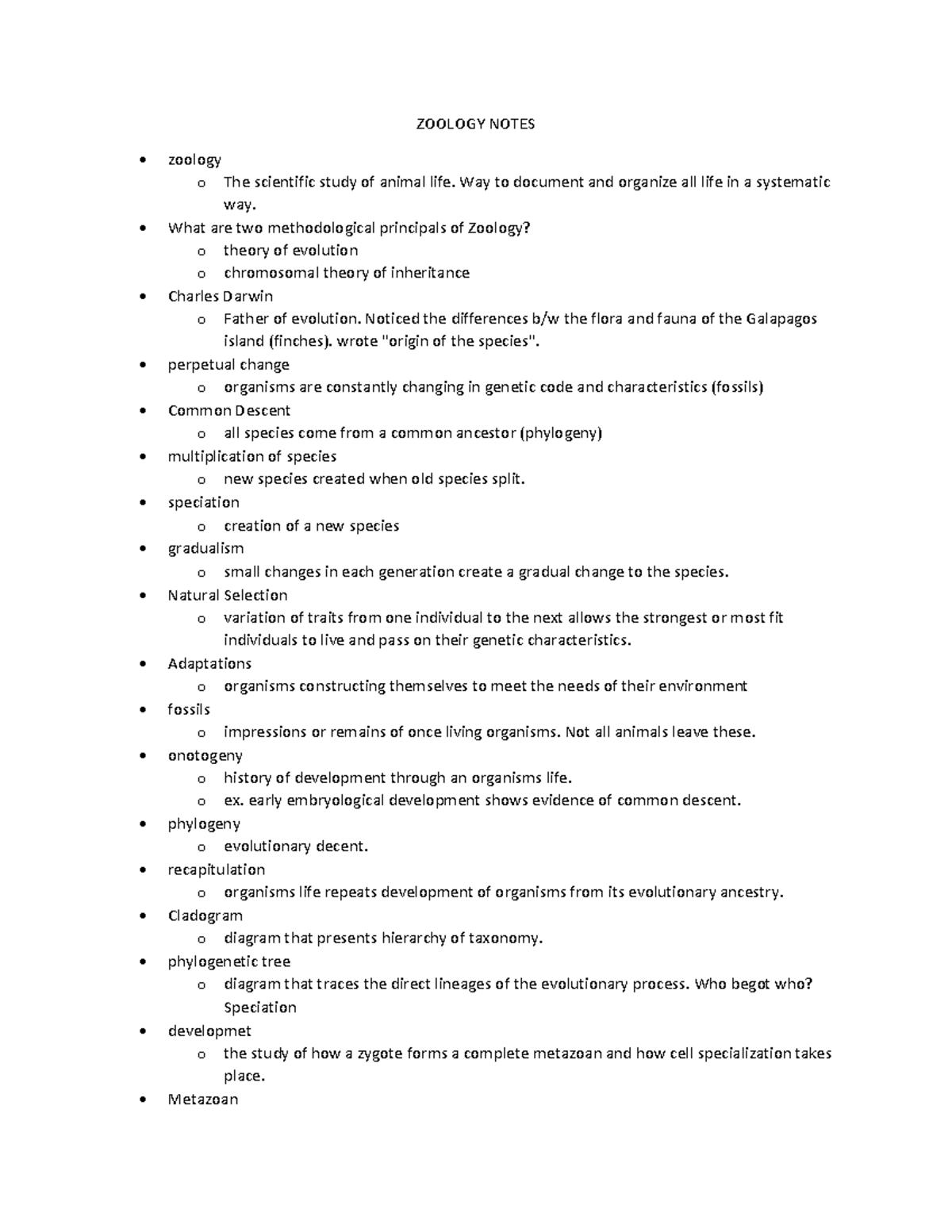 Zoology Notes 03 - ZOOLOGY NOTES zoology o The scientific study of ...