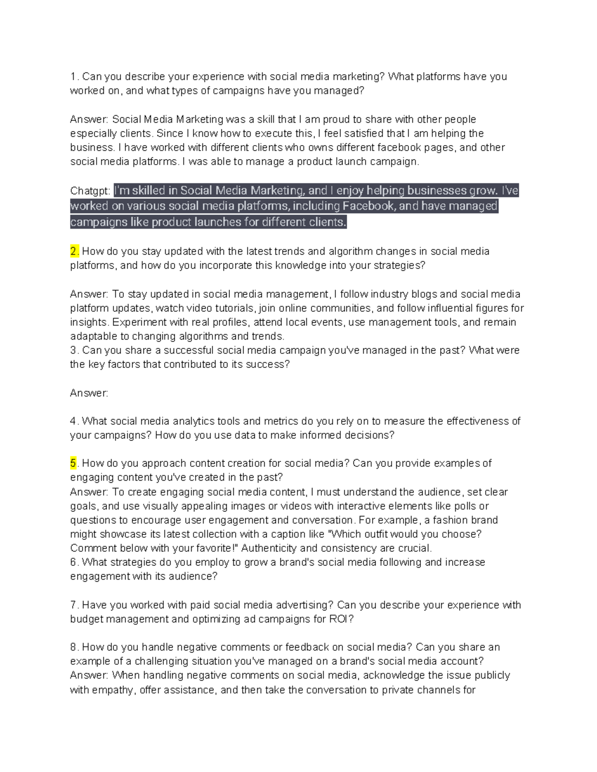 10 Common Questions during interview - 1. Can you describe your ...