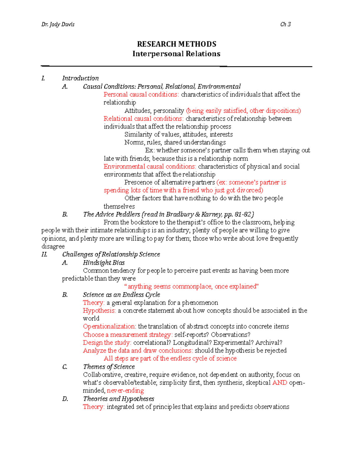 Chapter 3 Outline - Dr. Jody Davis Ch 3 RESEARCH METHODS Interpersonal ...