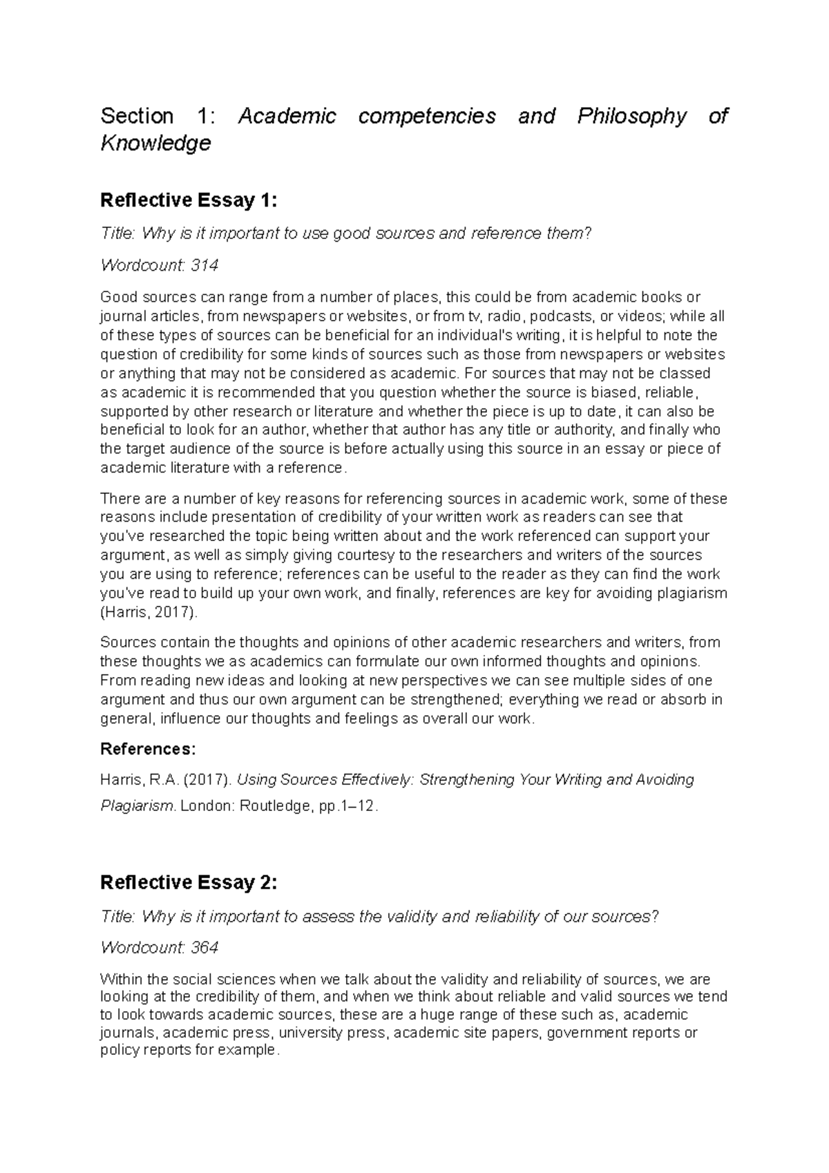 Reflective notes - Section 1: Academic competencies and Philosophy of ...