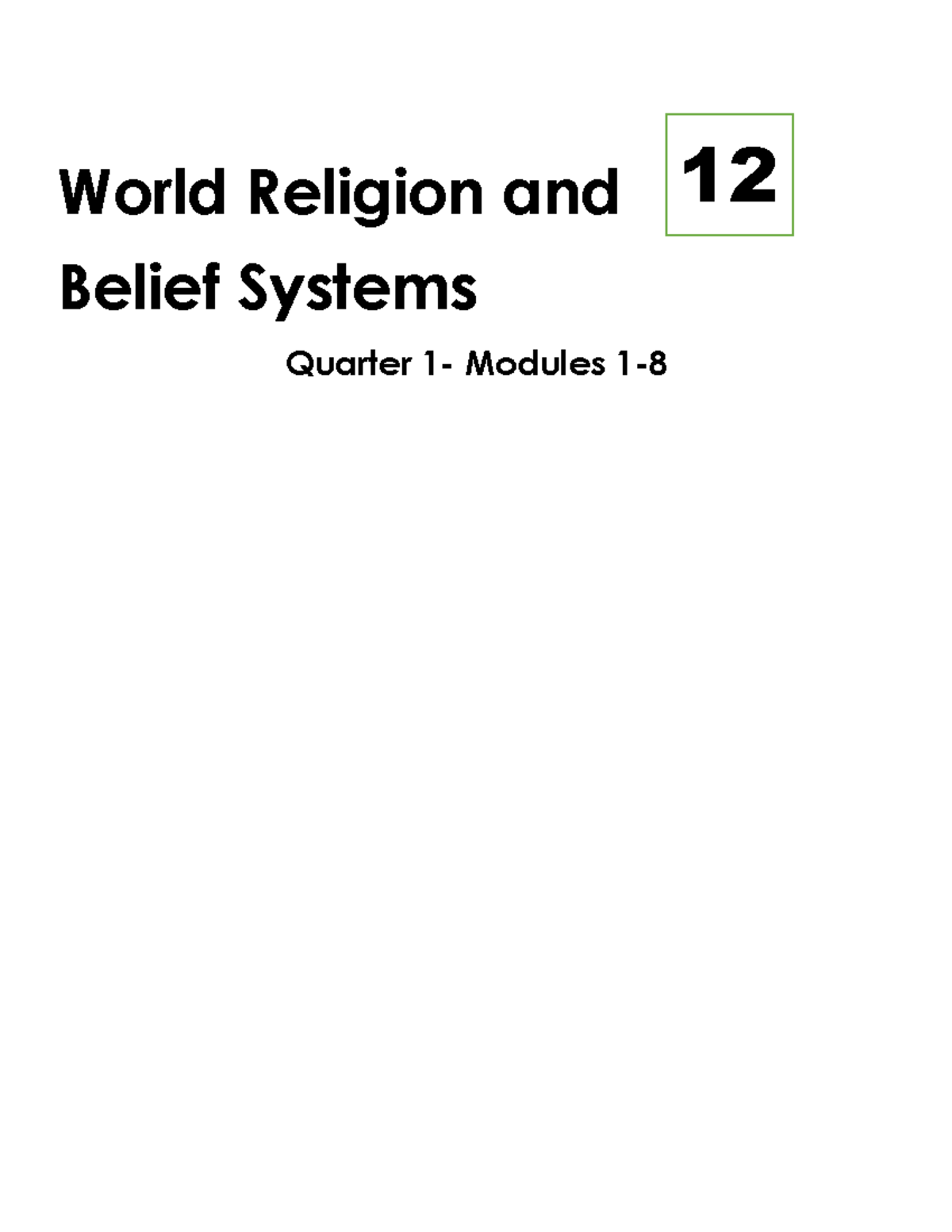 WRBS-Quarter-1 - World Religion - World Religion and Belief Systems ...
