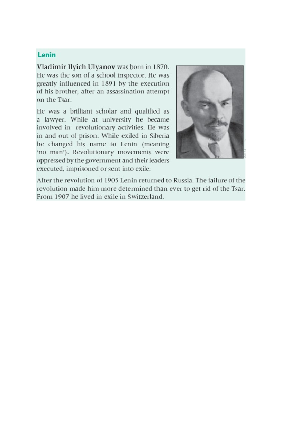 Leaders of the Bolsheviks - Lenin Vladimir Ilyich Ulyanov was born in ...