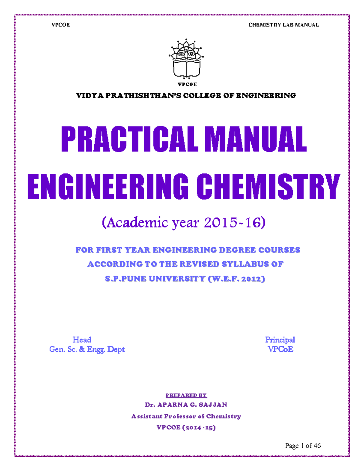 Lab Manual Chem - VPCOE ####### VIDYA PRATHISHTHAN’S COLLEGE OF ...