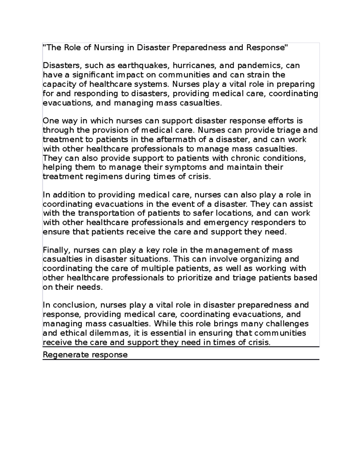 The Role of Nursing in Disaster Preparedness and Response - "The Role ...