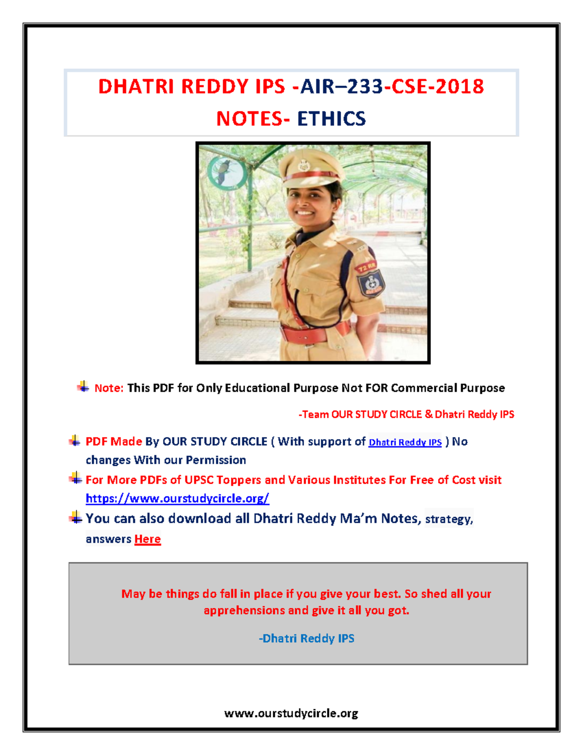 Ethics Notes - ourstudycircle DHATRI REDDY IPS -AIR– 233 -CSE- NOTES ...
