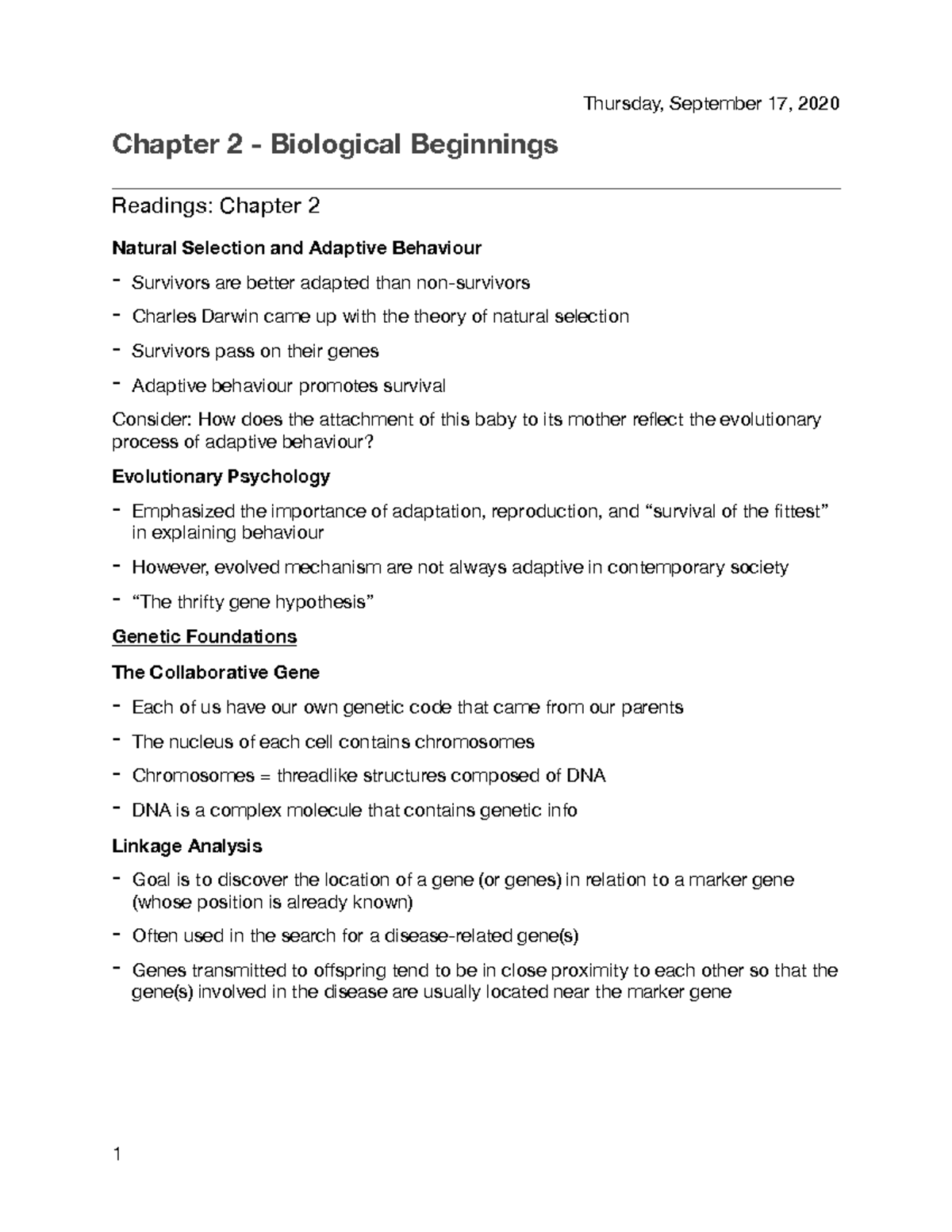 Chapter 2 - Biological Beginnings - Chapter 2 - Biological Beginnings ...