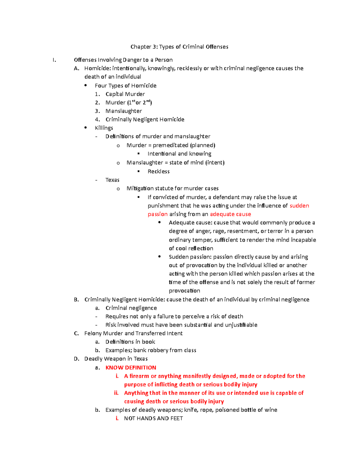 Chapter 3 - Chapter 3: Types of Criminal Offenses I. Offenses Involving ...