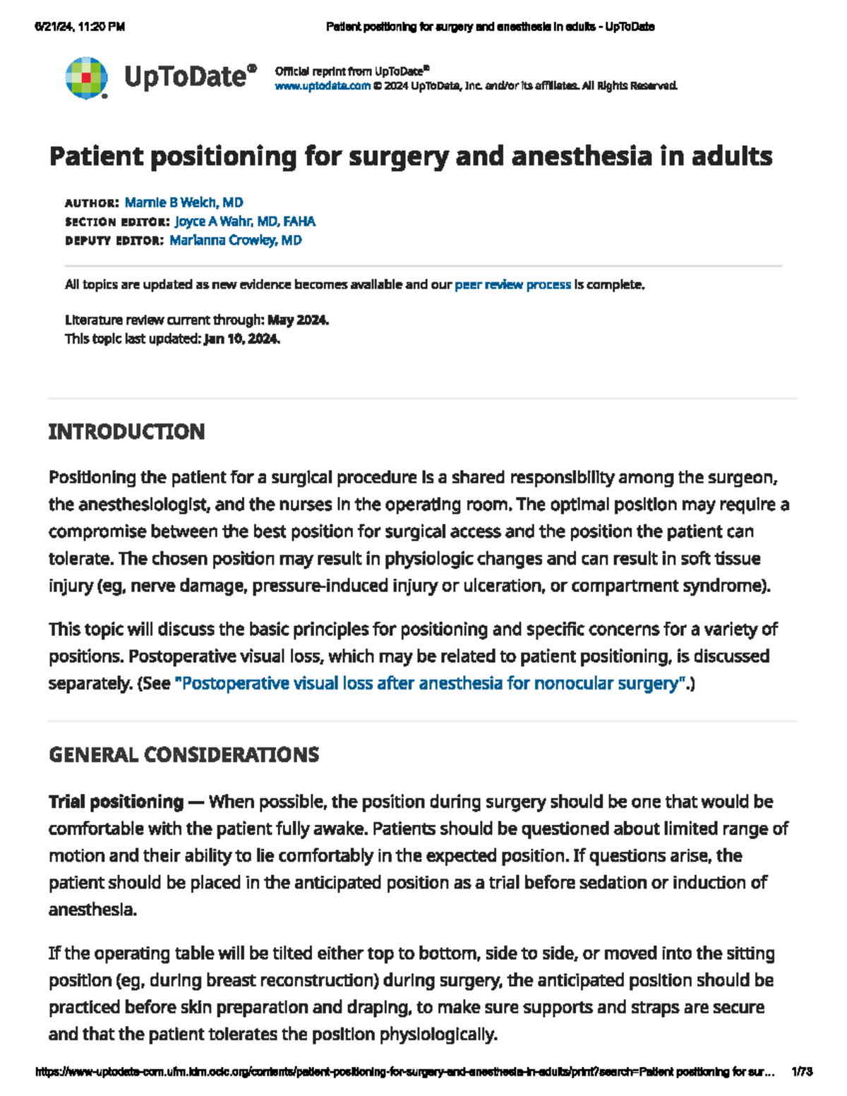 Patient positioning for surgery and anesthesia in adults - its ...