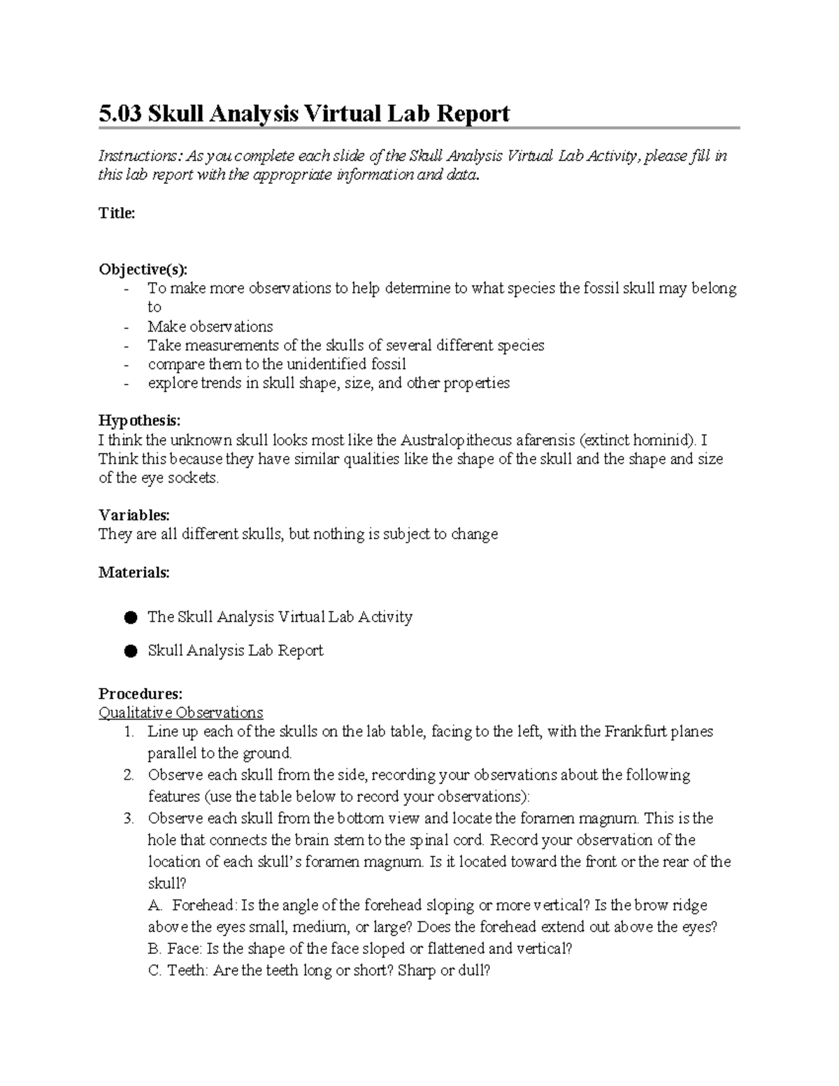 Iliana Lopez - 05 03 skull analysis virtual lab report template - 5 Skull Analysis Virtual Lab ...