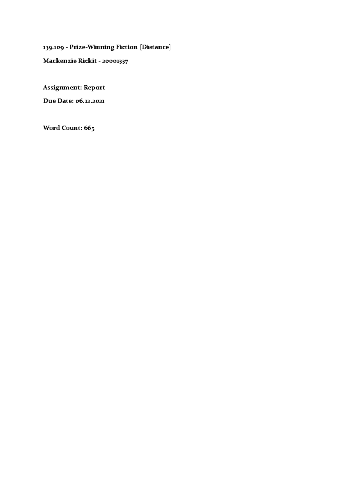 Assignment One - Judges Report (B+) - 139 - Prize-Winning Fiction ...