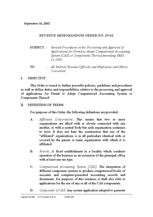 RMO No. 21-00 - BIR Revenue Memorandum Order - July 17, 2000 REVENUE ...