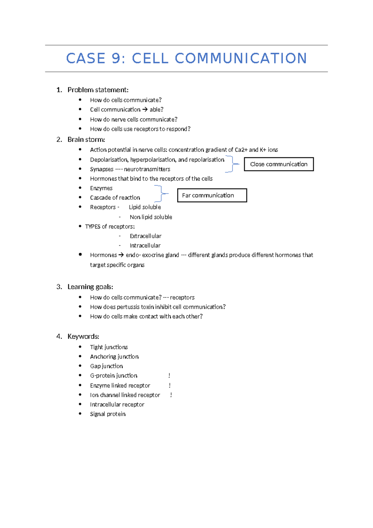 Case 9 - Samenvatting The Lego bricks of life - CASE 9: CELL ...