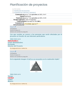 Semana 1 Y 2. Examen planificación de proyectos - Planificación de ...