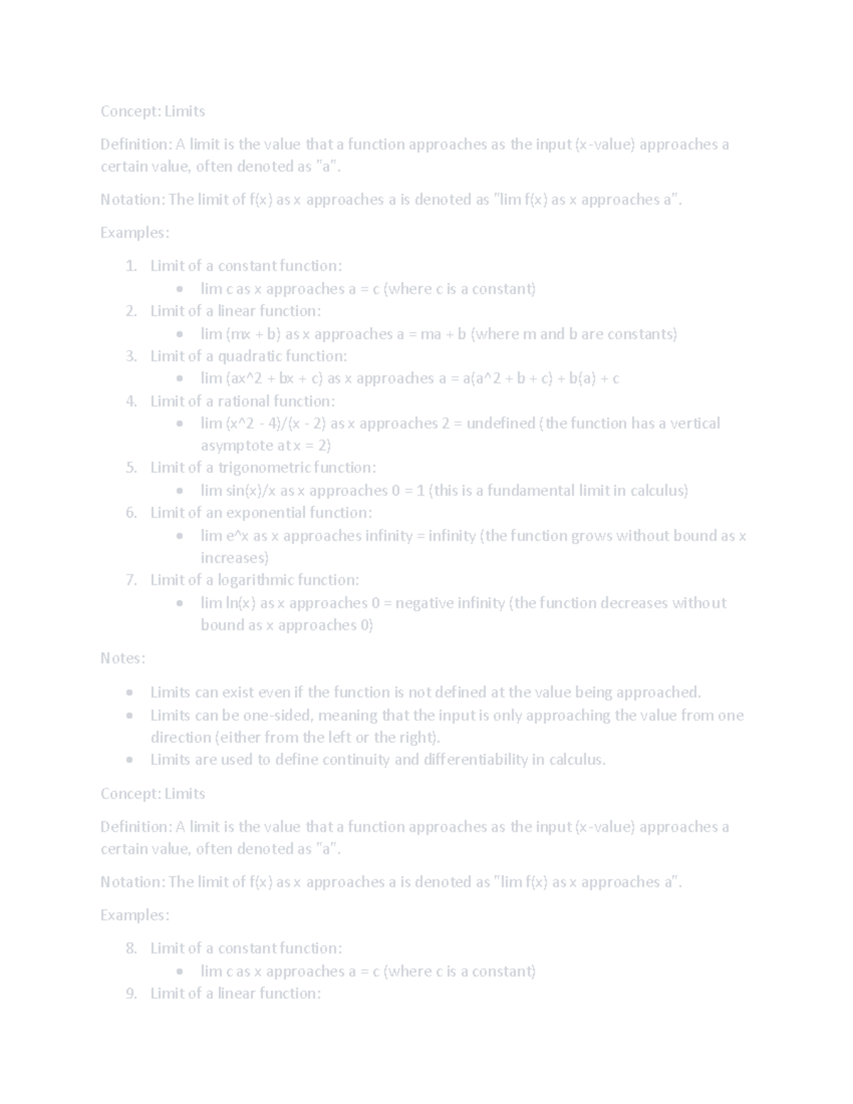 Limits Calculus 1 Notes And Example Problems Concept Limits