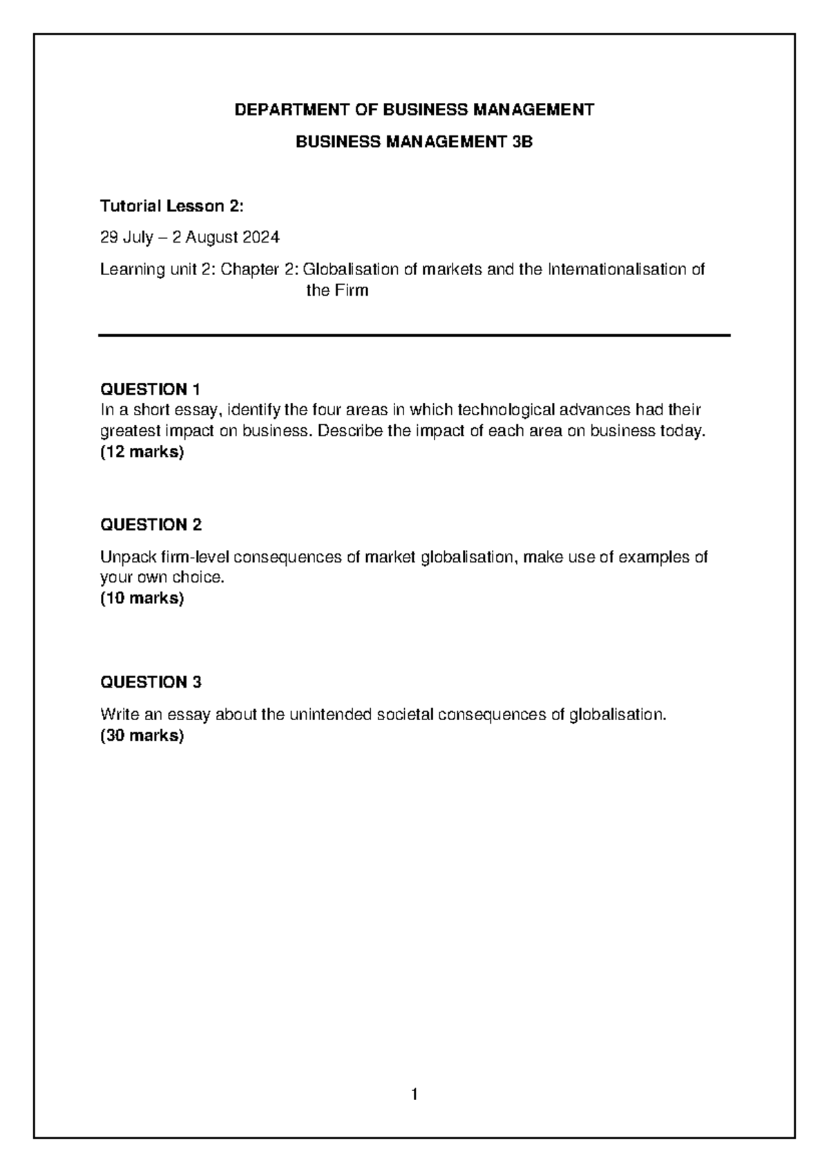 BMG03B3 2024 Tutorial Lesson 2 - 1 DEPARTMENT OF BUSINESS MANAGEMENT ...