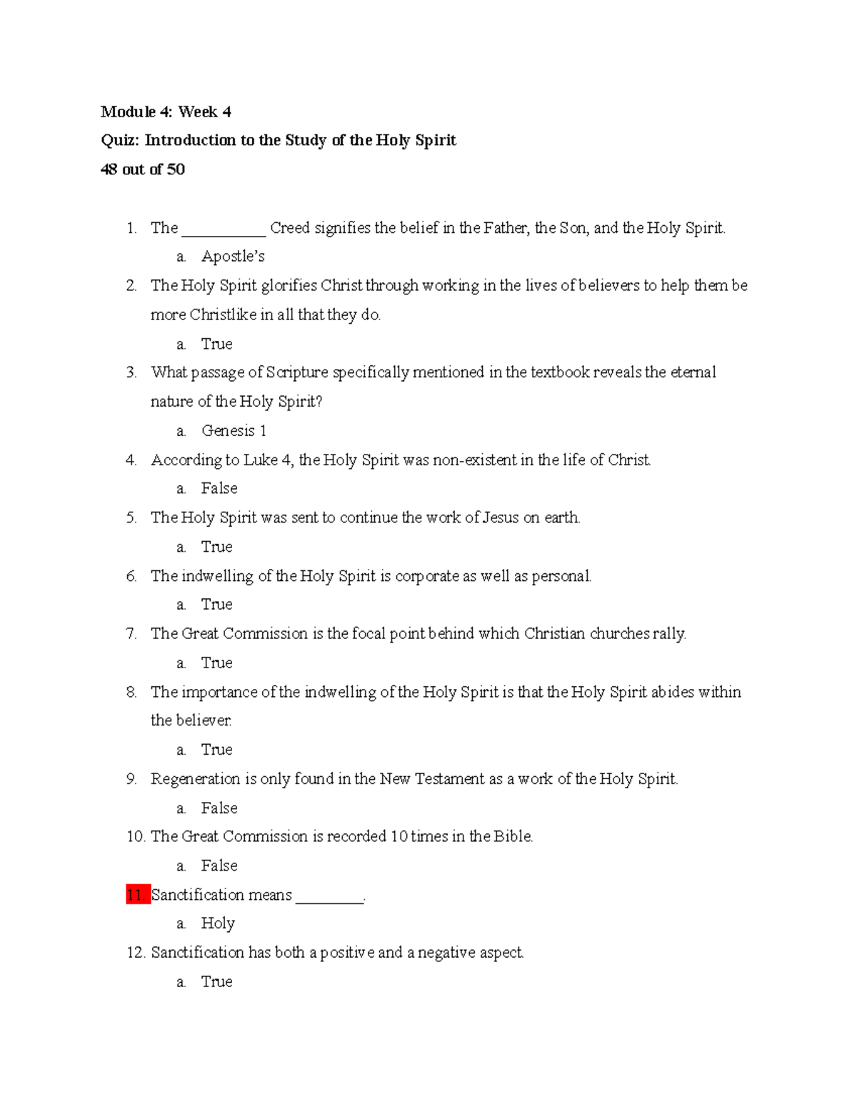 Quiz Introduction to the Study of the Holy Spirit - a. Apostle’s The ...