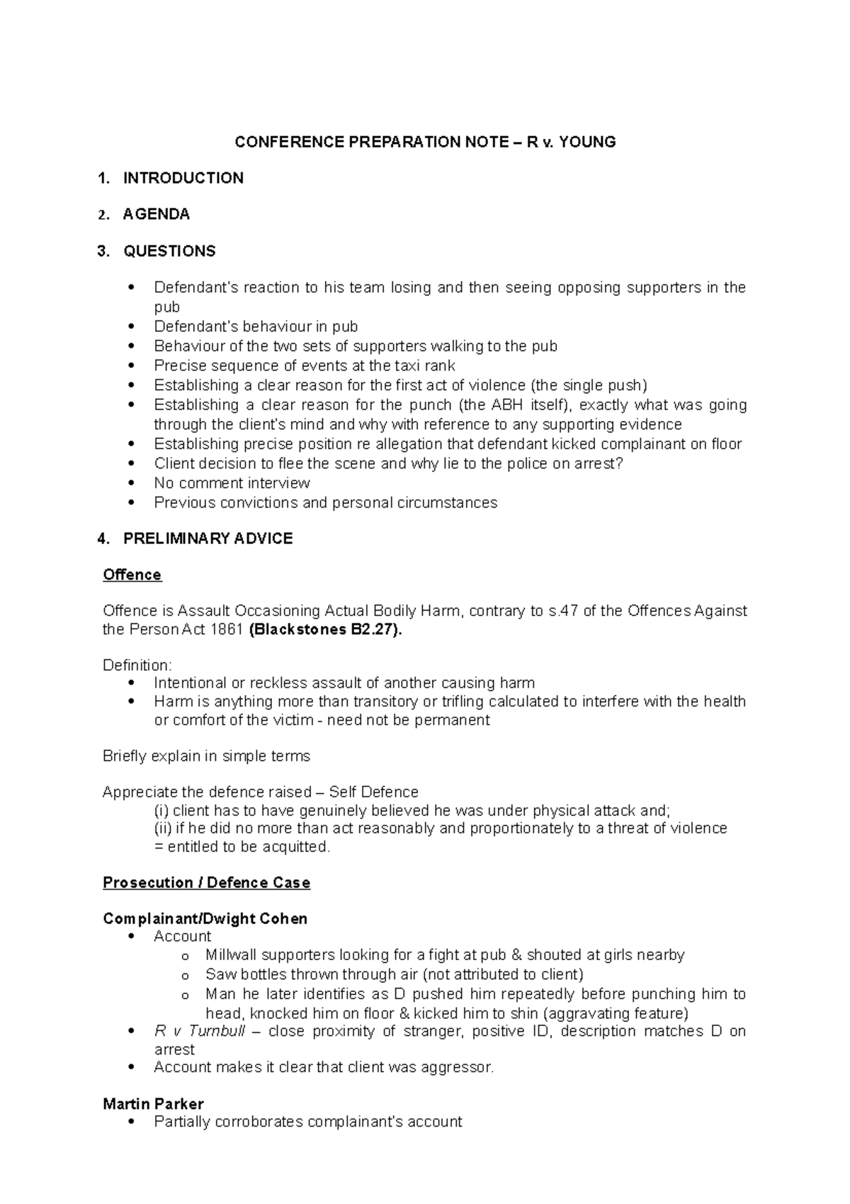 BTC2 Con W2 Consolidate R v. Young - Prep Note (full) (2) - CONFERENCE ...