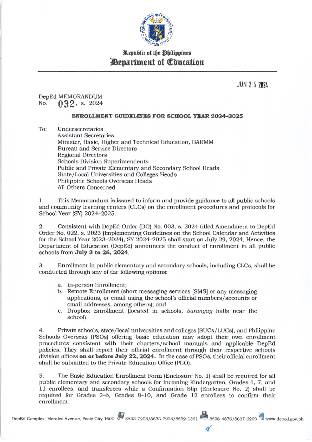 DM s2024 032-1 - Memorandum - NG SECURITY SECURITY REPUBLIKA PILIPINAS Republic of the ...