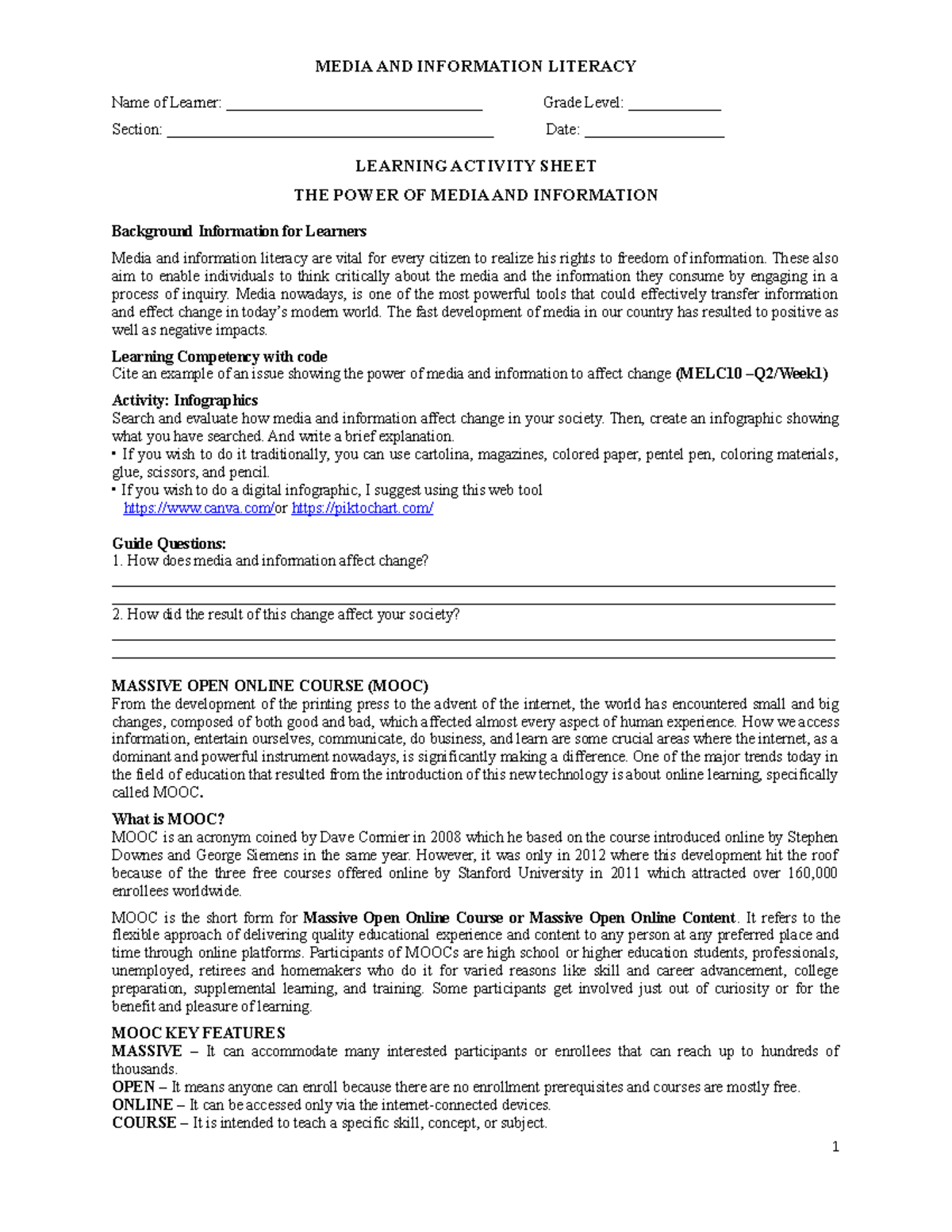 Quarter-2 - notes - MEDIA AND INFORMATION LITERACY Name of Learner ...