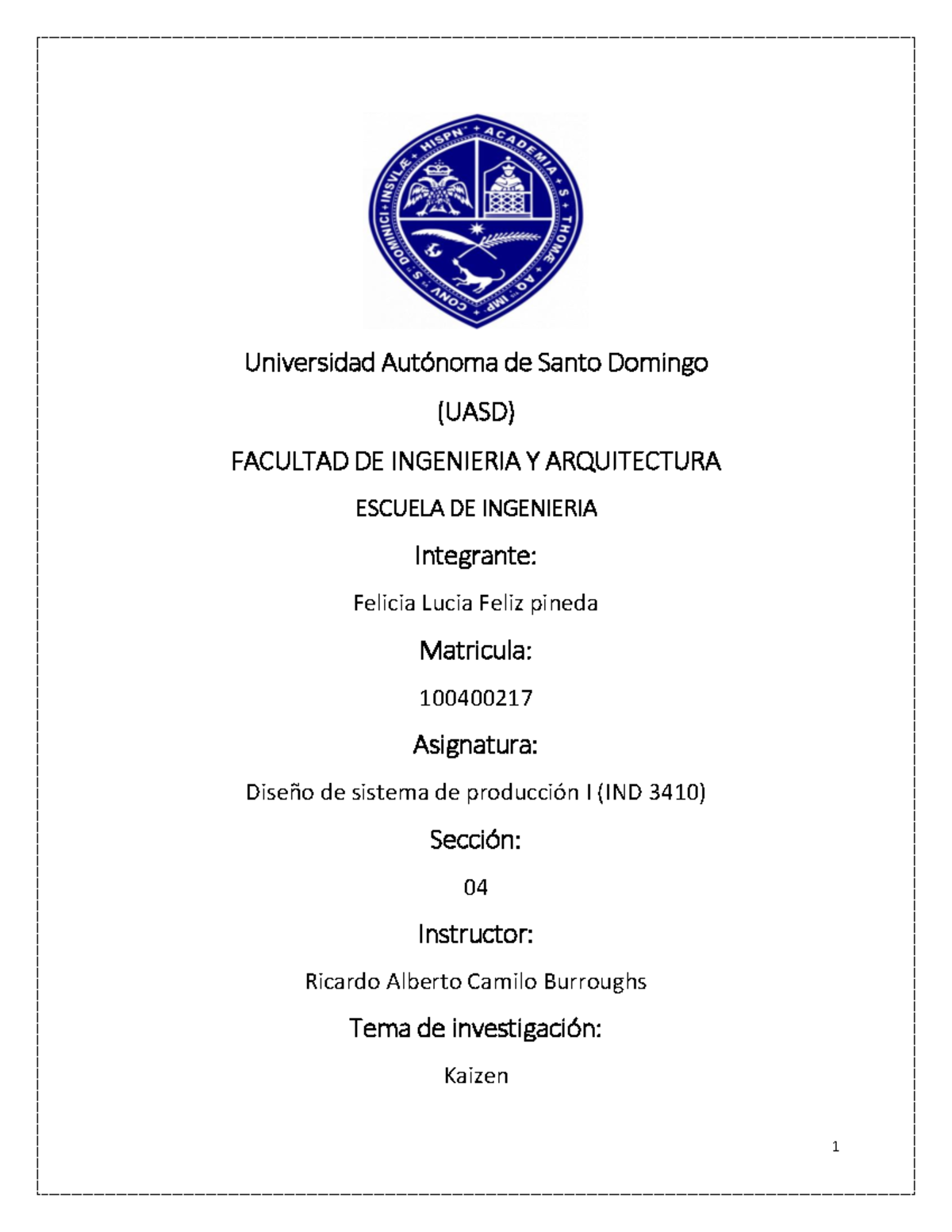 Kaizen - Universidad Autónoma de Santo Domingo (UASD) FACULTAD DE ...