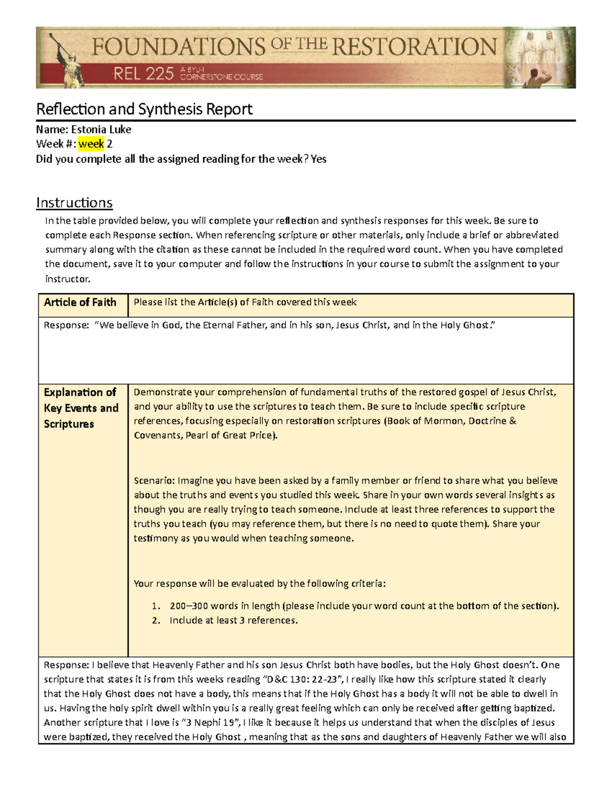 REL225C W00 Reflection And Synthesis bullying - Reflection and ...