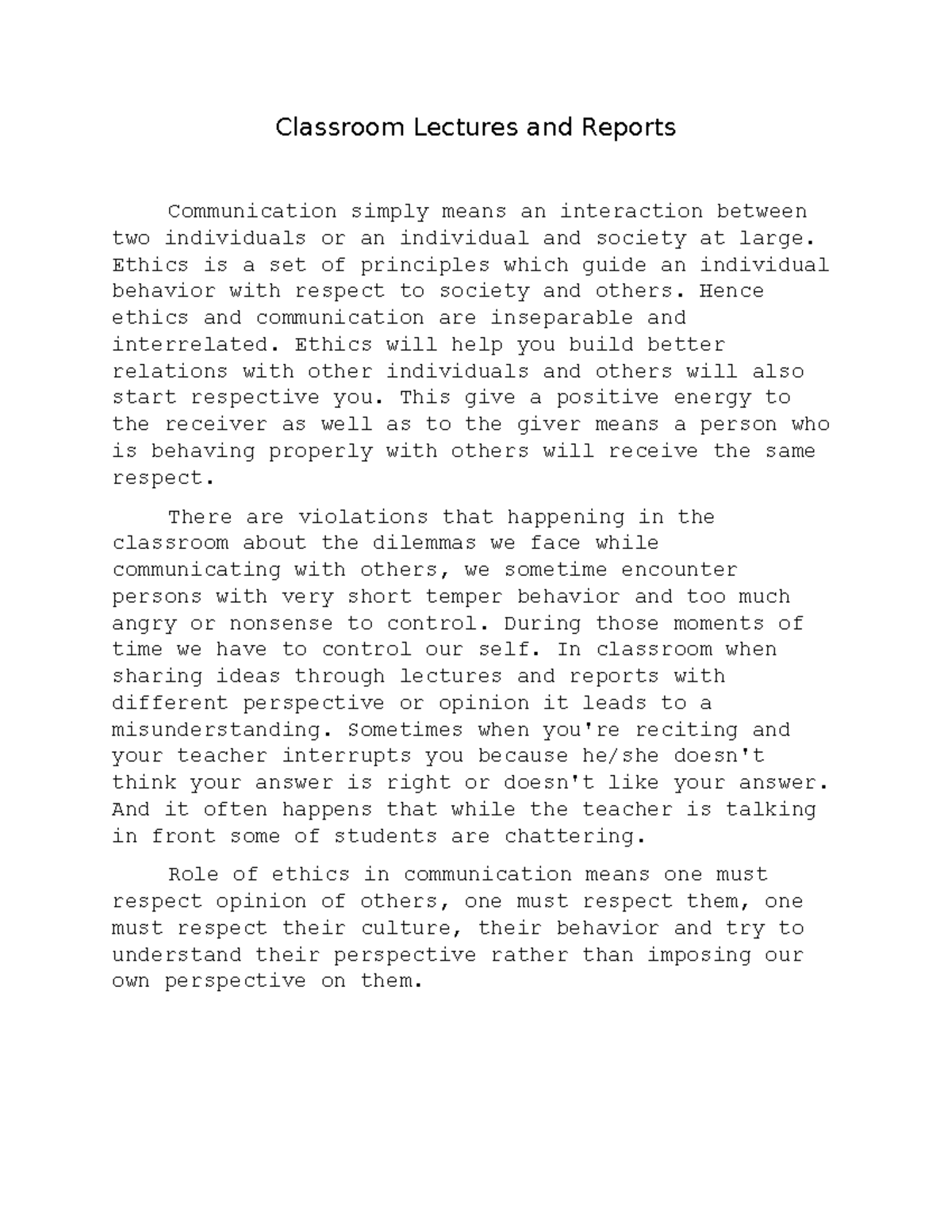 Classroom Lectures and Reports - Classroom Lectures and Reports ...