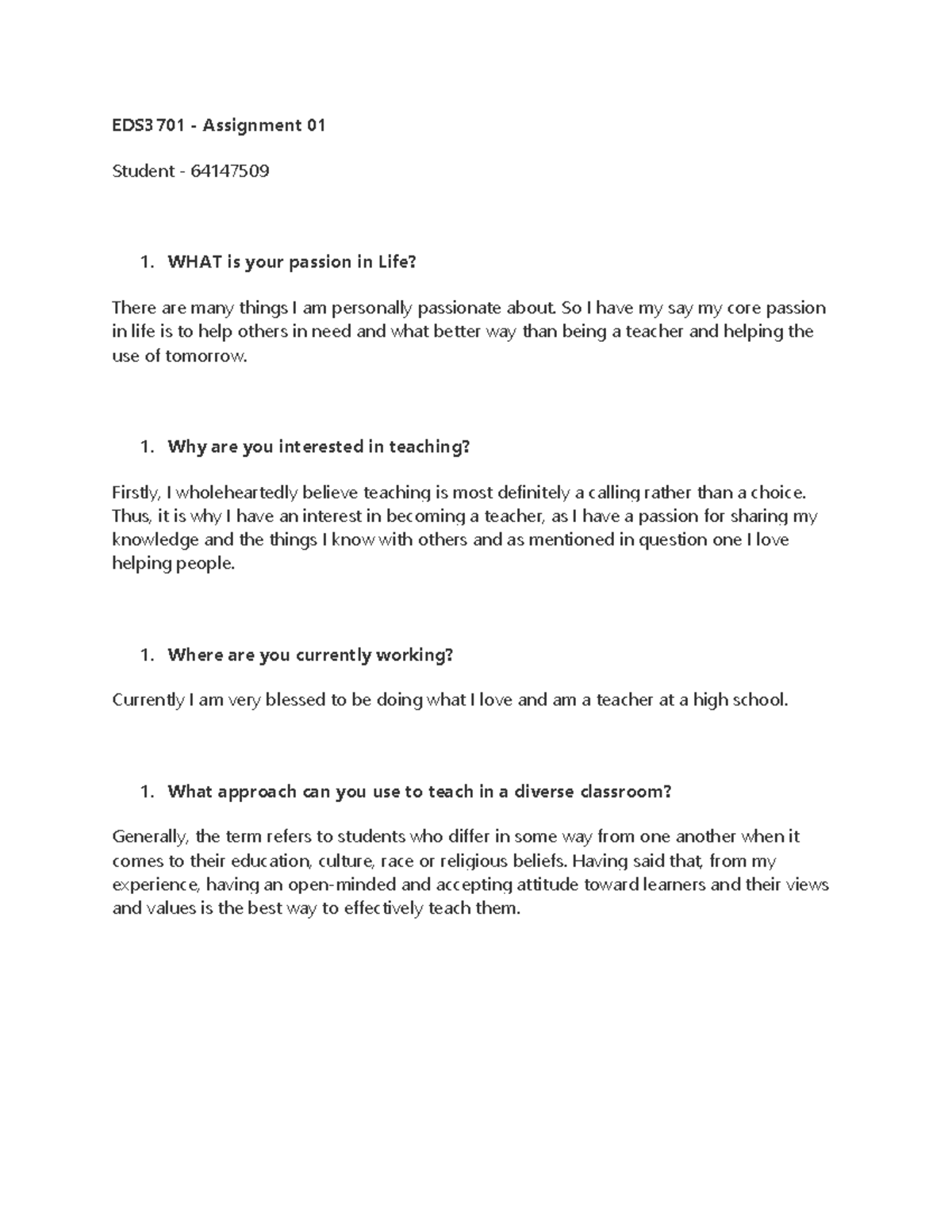 EDS3701 Assignment 1 - EDS3701 - Assignment 01 Student - 64147509 WHAT ...