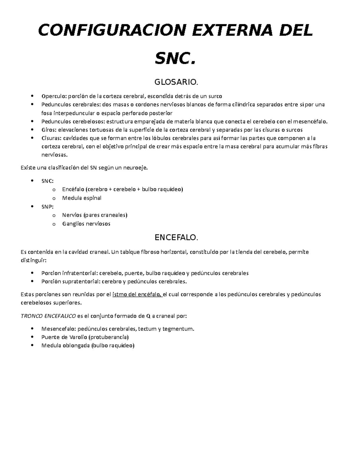 Configuracion Externa DEL SNC - CONFIGURACION EXTERNA DEL SNC. GLOSARIO ...