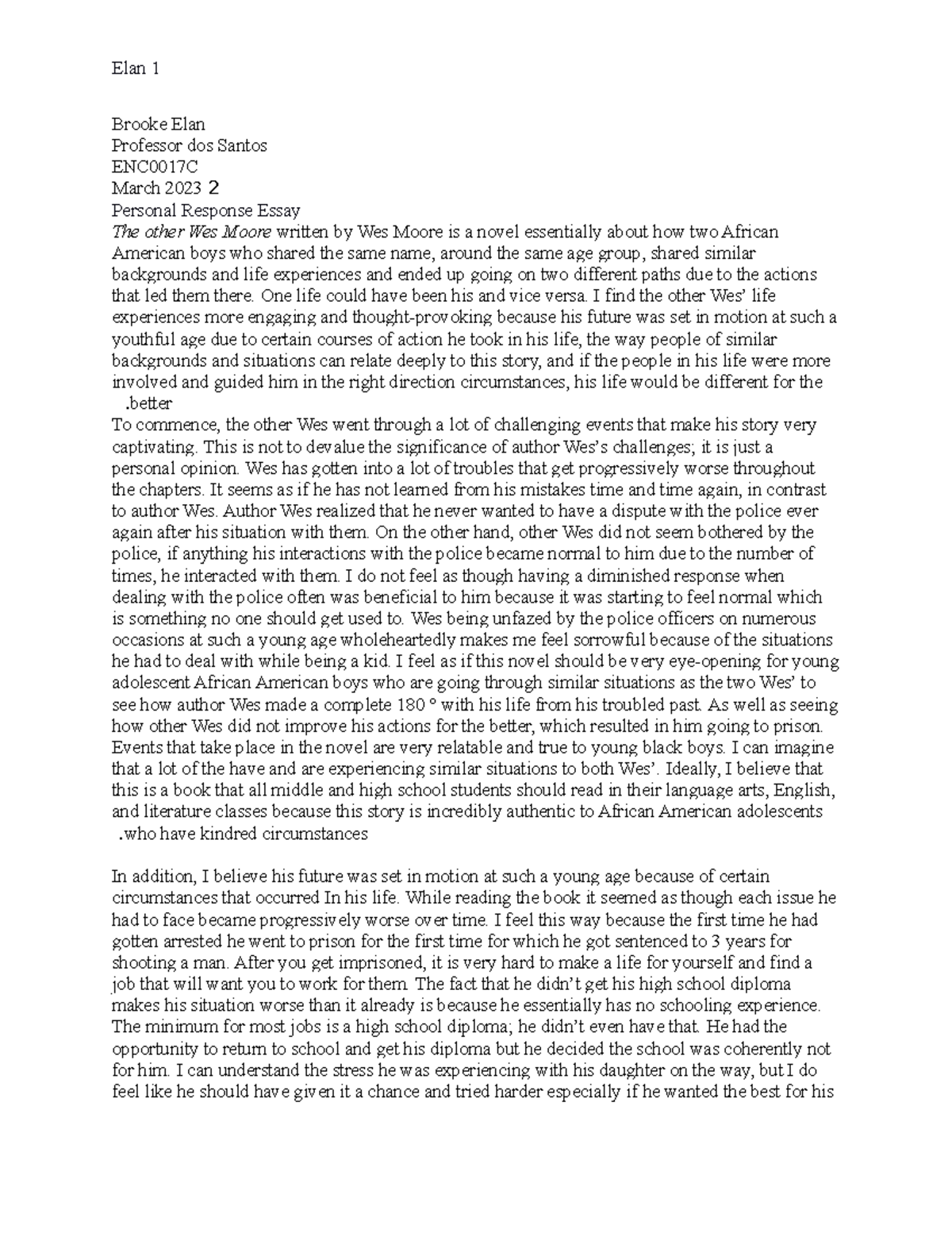 Personal review essay - ENC1101 - Studocu