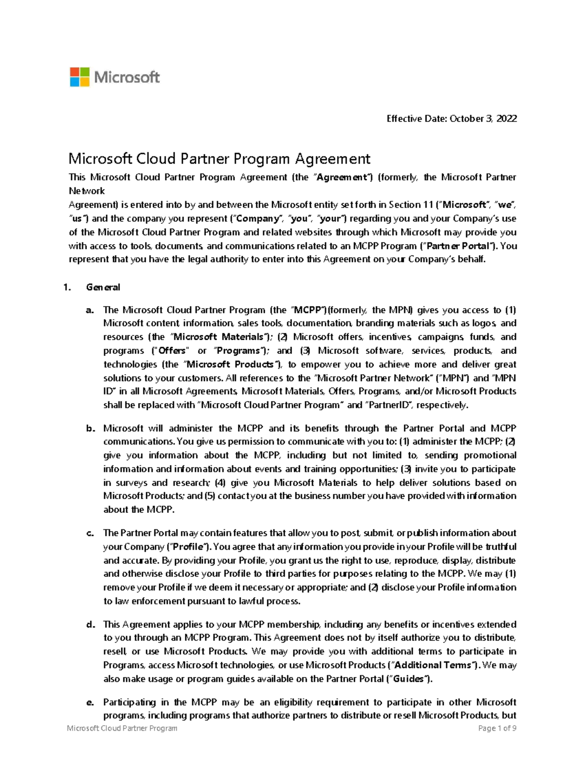 Microsoft-Cloud-Partner-Program-Agreement (Oct 2022) - updated advisor link - Effective Date ...