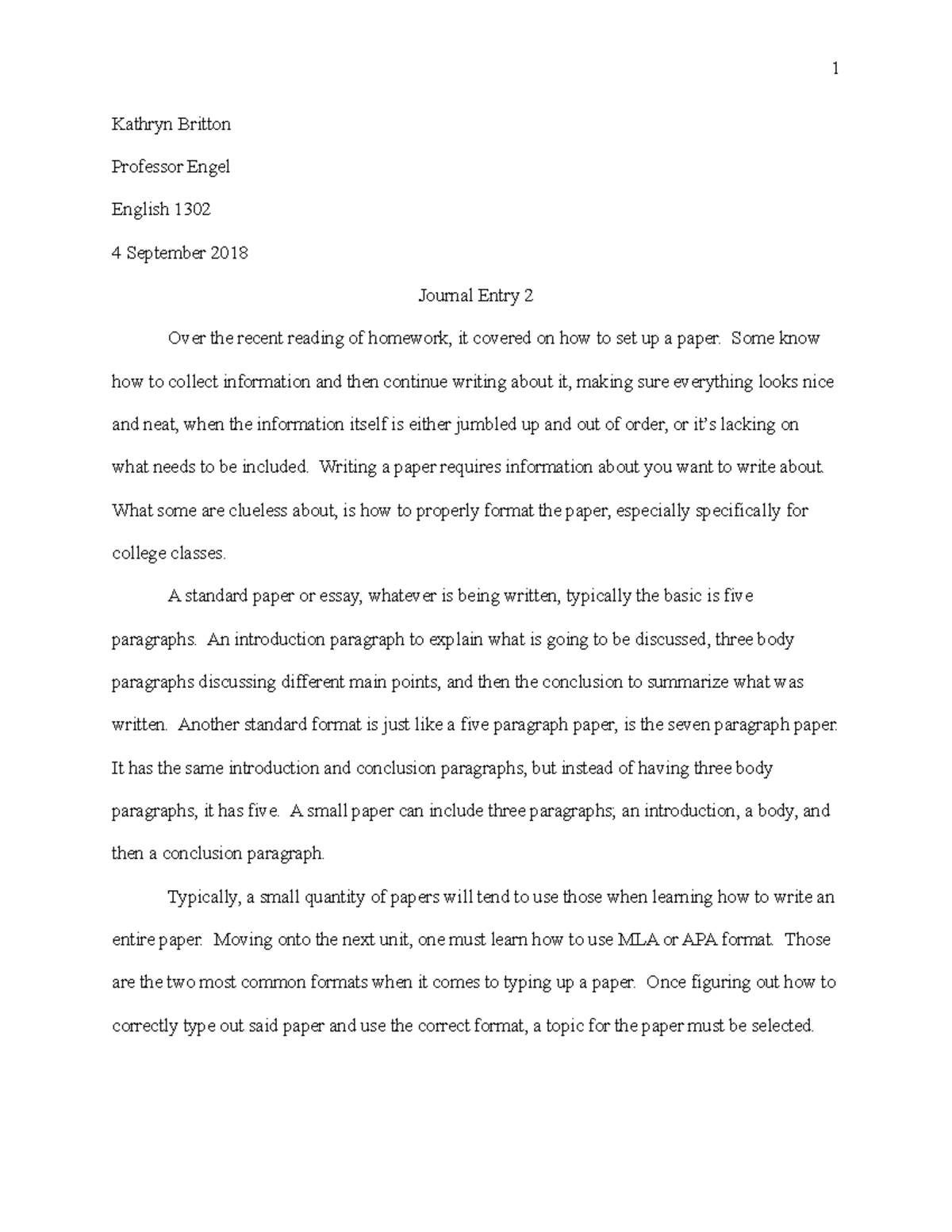 Apa Style Journal Entry Study In Progres