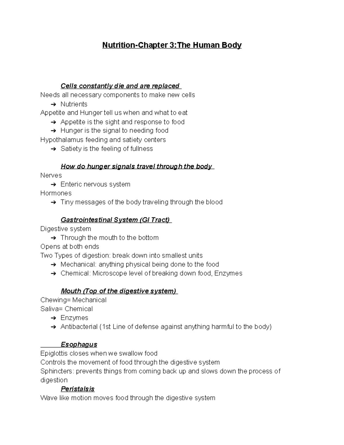 Nutrition Chapter 3 - Lecture notes 3 - Nutrition-Chapter 3:The Human ...