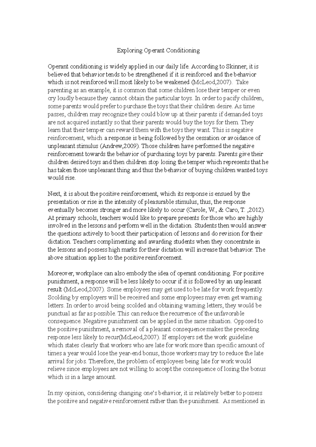 APSS111 Assignment 2 - Exploring Operant Conditioning Operant ...