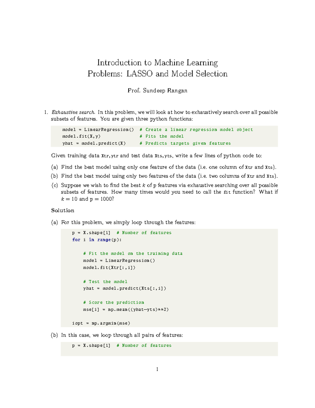 UNIT5 prob lasso soln - sodhqwydhqwhdq - Introduction to Machine Learning Problems: LASSO and ...