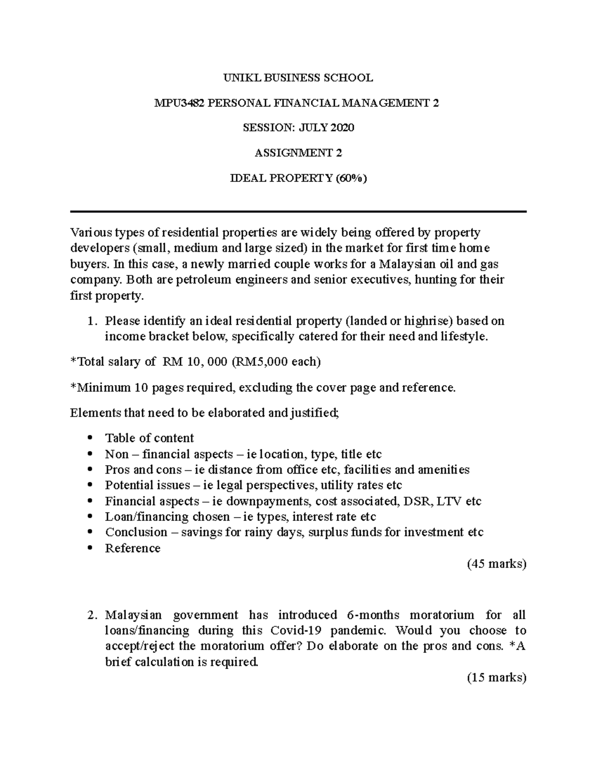 PFM 2 (Property) - UNIKL BUSINESS SCHOOL MPU3482 PERSONAL FINANCIAL ...