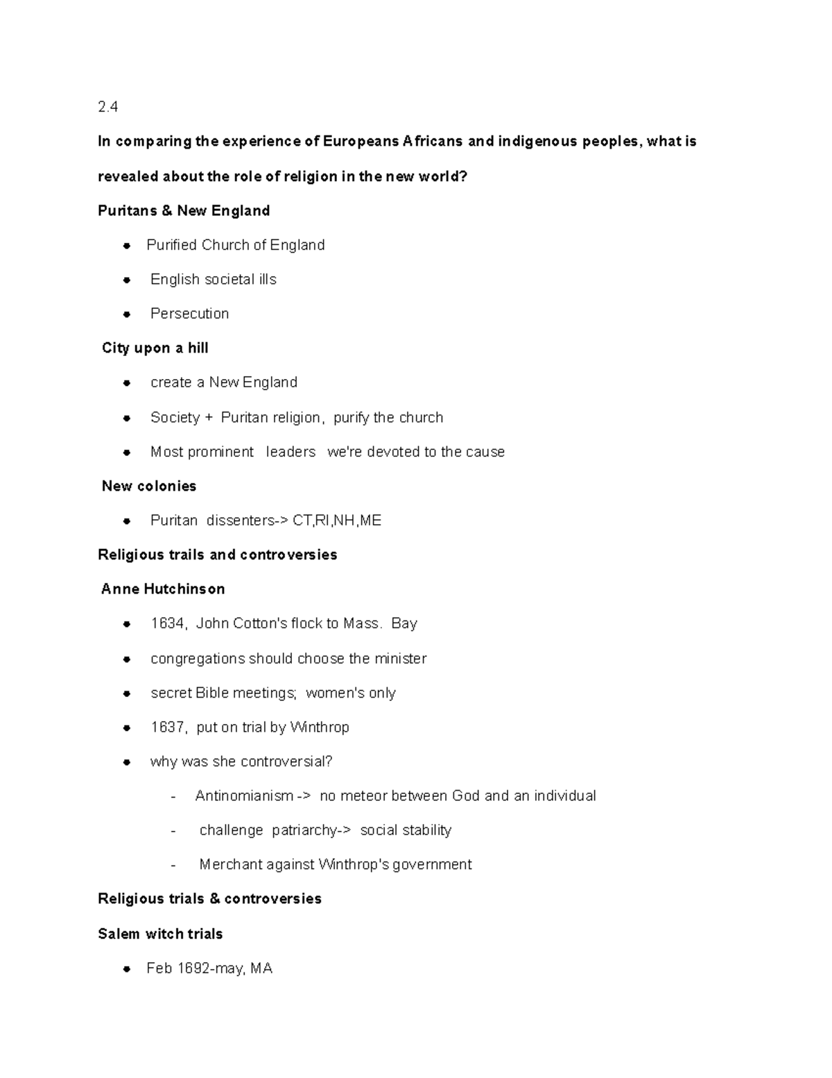 2.4 - In comparing the experience of Europeans Africans and indigenous ...