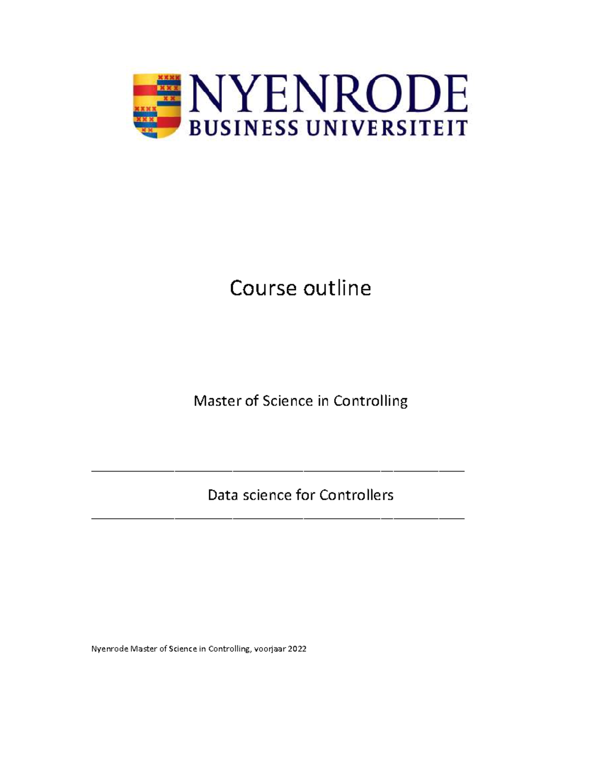 Course outline Data Science MSc C - Course outline Master of Science in ...