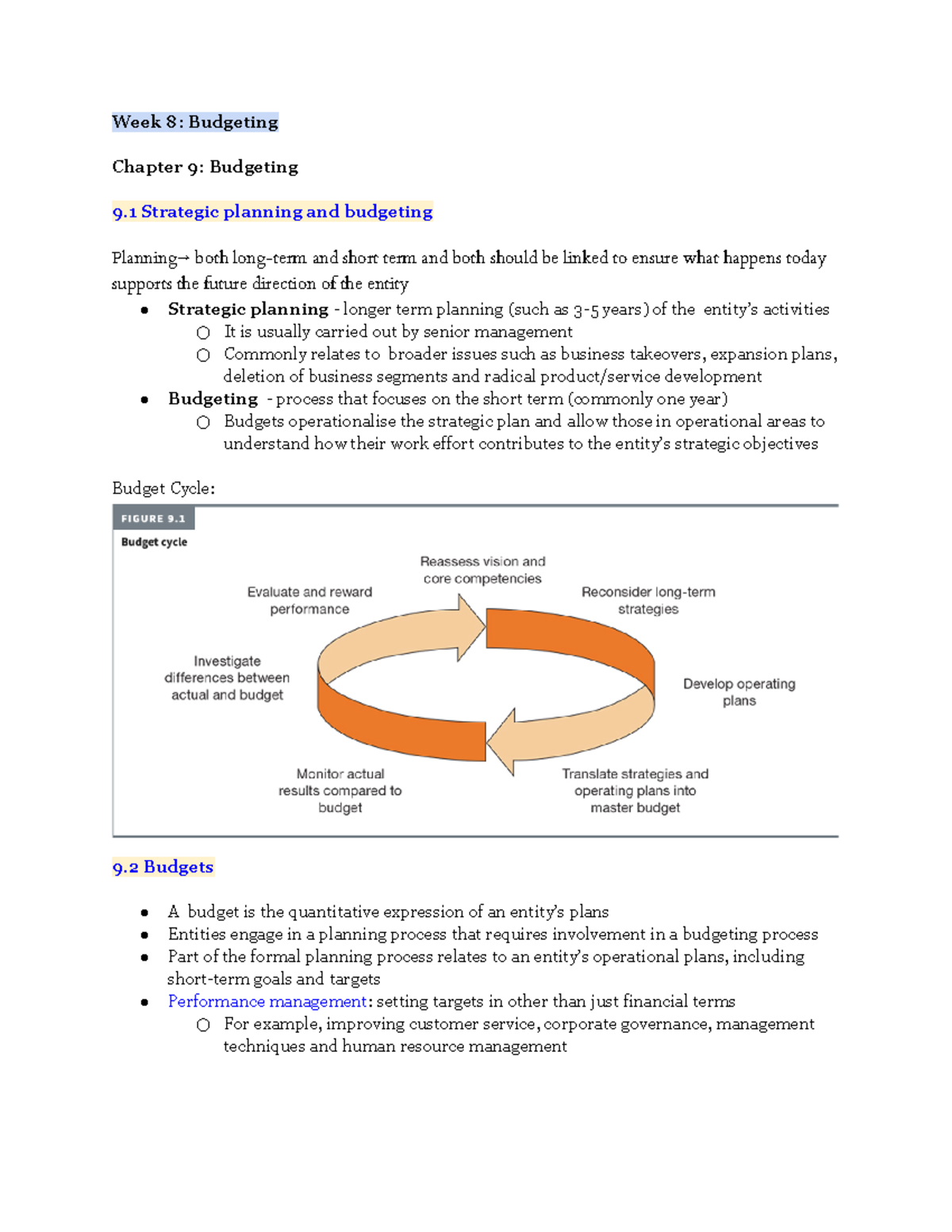 Chapter 9 BU1002 Budgeting Notes - Week 8: Budgeting Chapter 9 ...