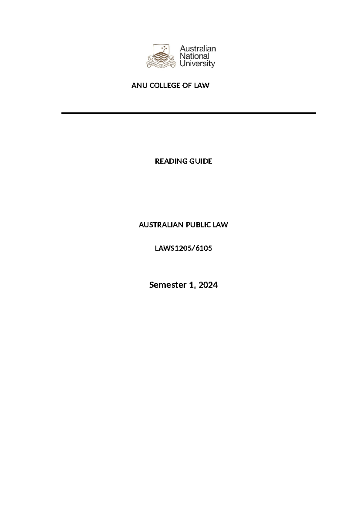 APL Reading Guide 2024 final - ANU COLLEGE OF LAW READING GUIDE ...