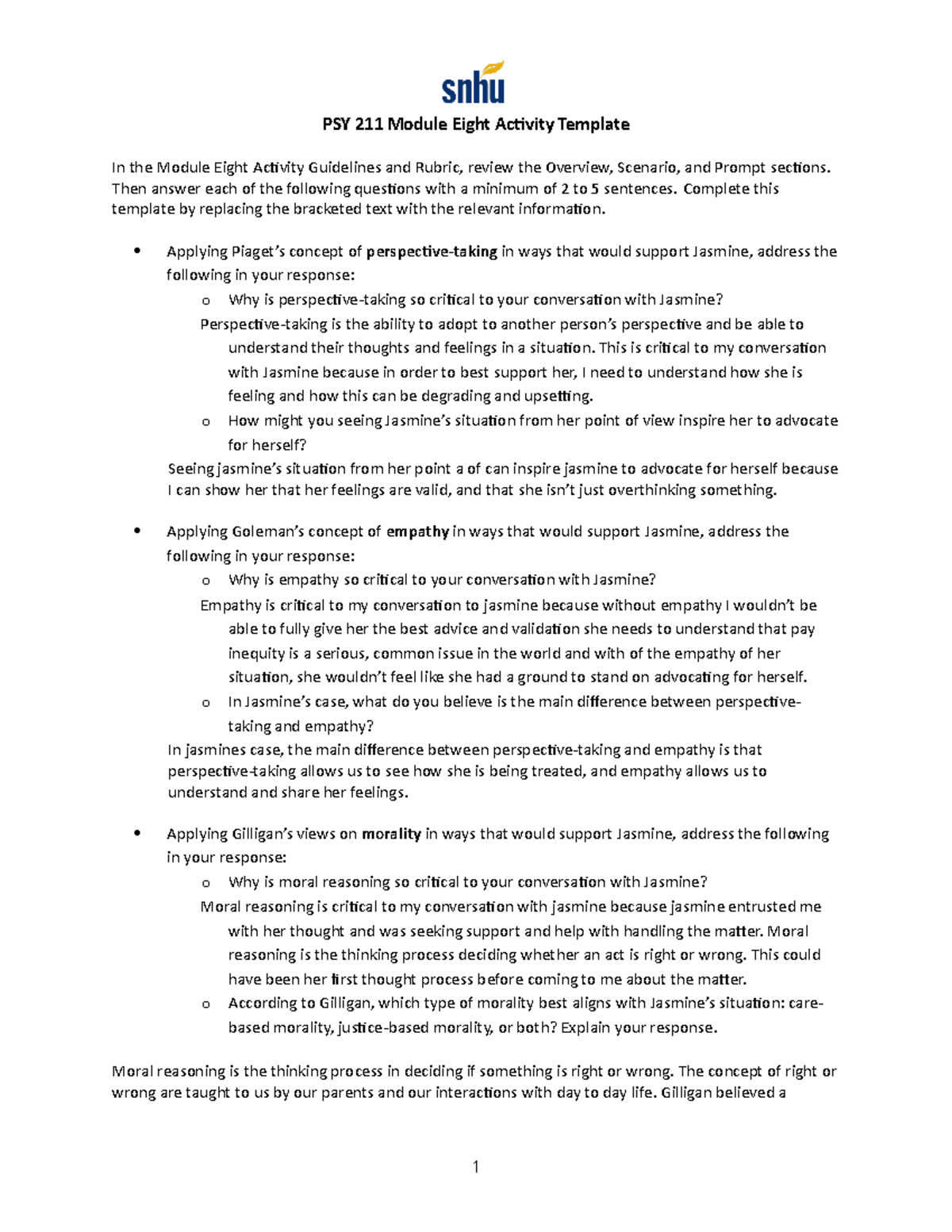 PSY 211 Module Eight Activity - Then answer each of the following ...