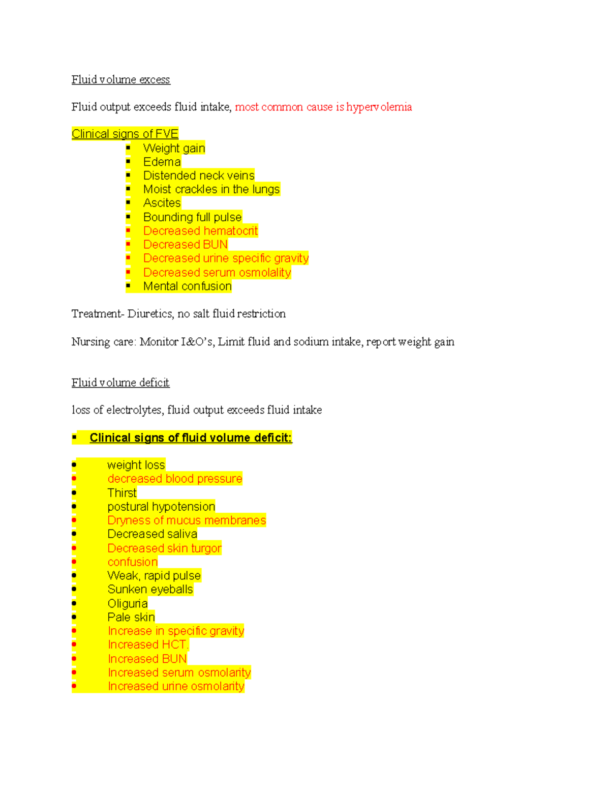 Fluid volume excess - notes - Fluid volume excess Fluid output exceeds ...