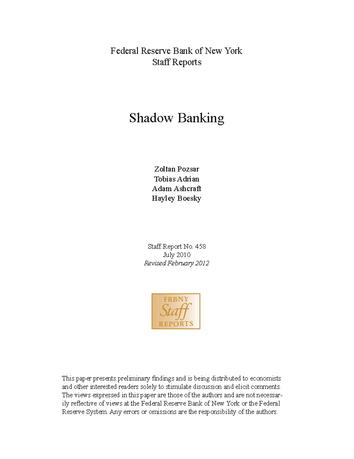 Zoltan Pozsar Shadow Banking- The Money View - The Office of Financial ...